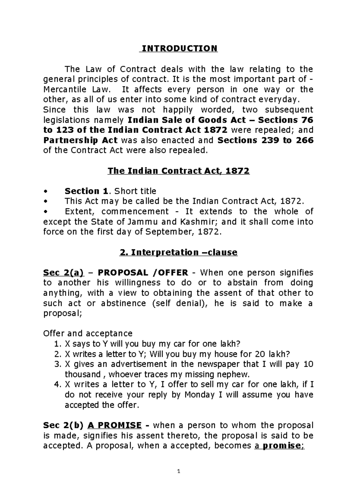Contract Law Notes: Key Principles & Sections (Indian Contract Act ...