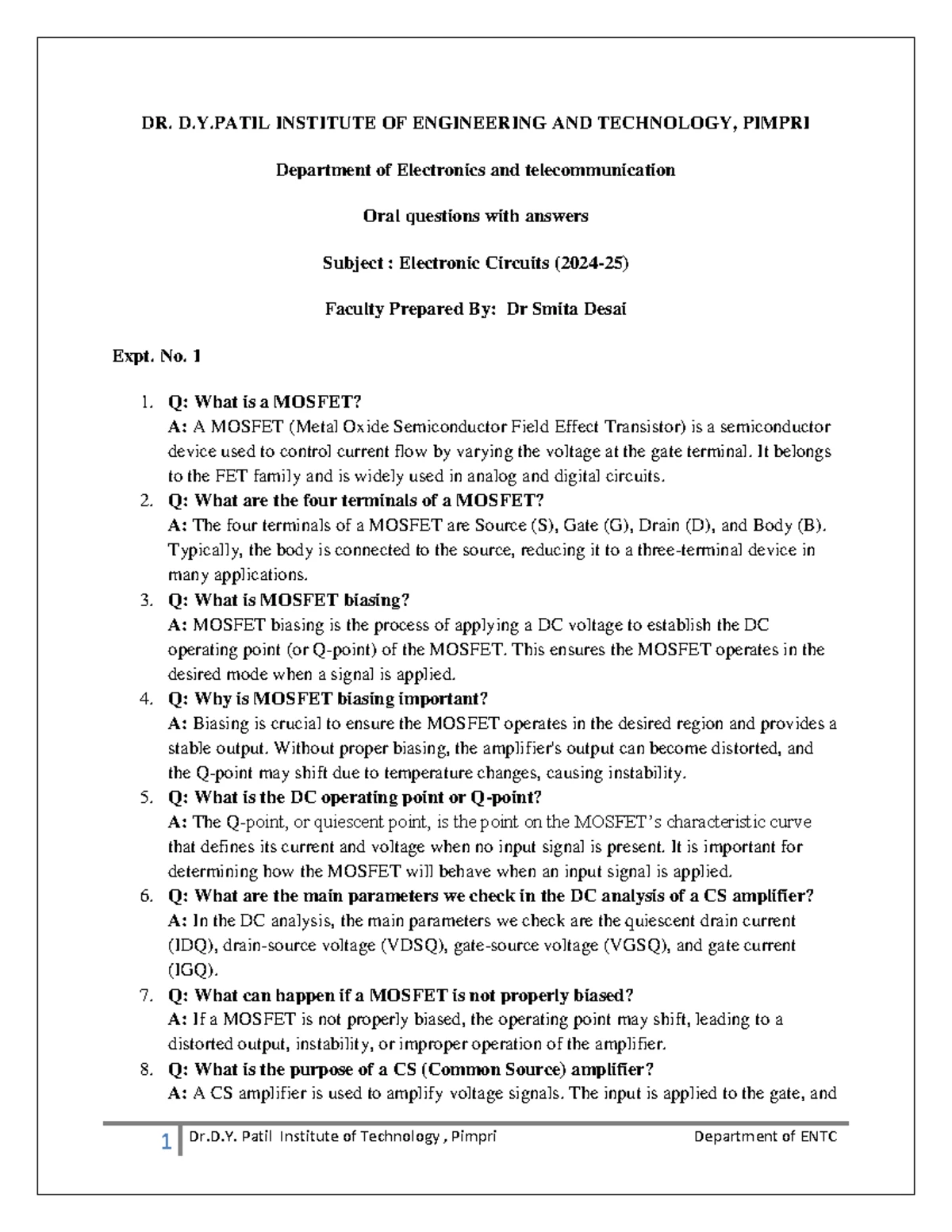 Electronics Circuits Practical Basic ORAL Questions - ELECTRONICS ...