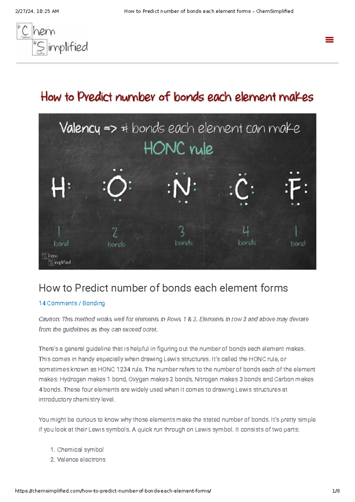 Chem 101: Understanding the HONC Rule for Bond Prediction - Studocu