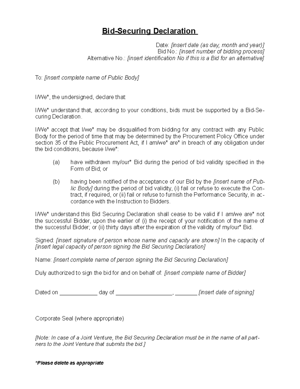 Bsd - This includes remedials - Bid-Securing Declaration Date: [insert ...