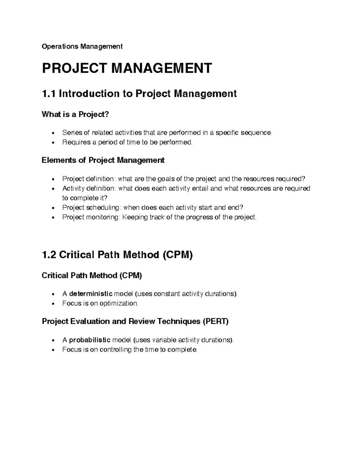 Operations Management (OM) Project Management Overview and Techniques ...