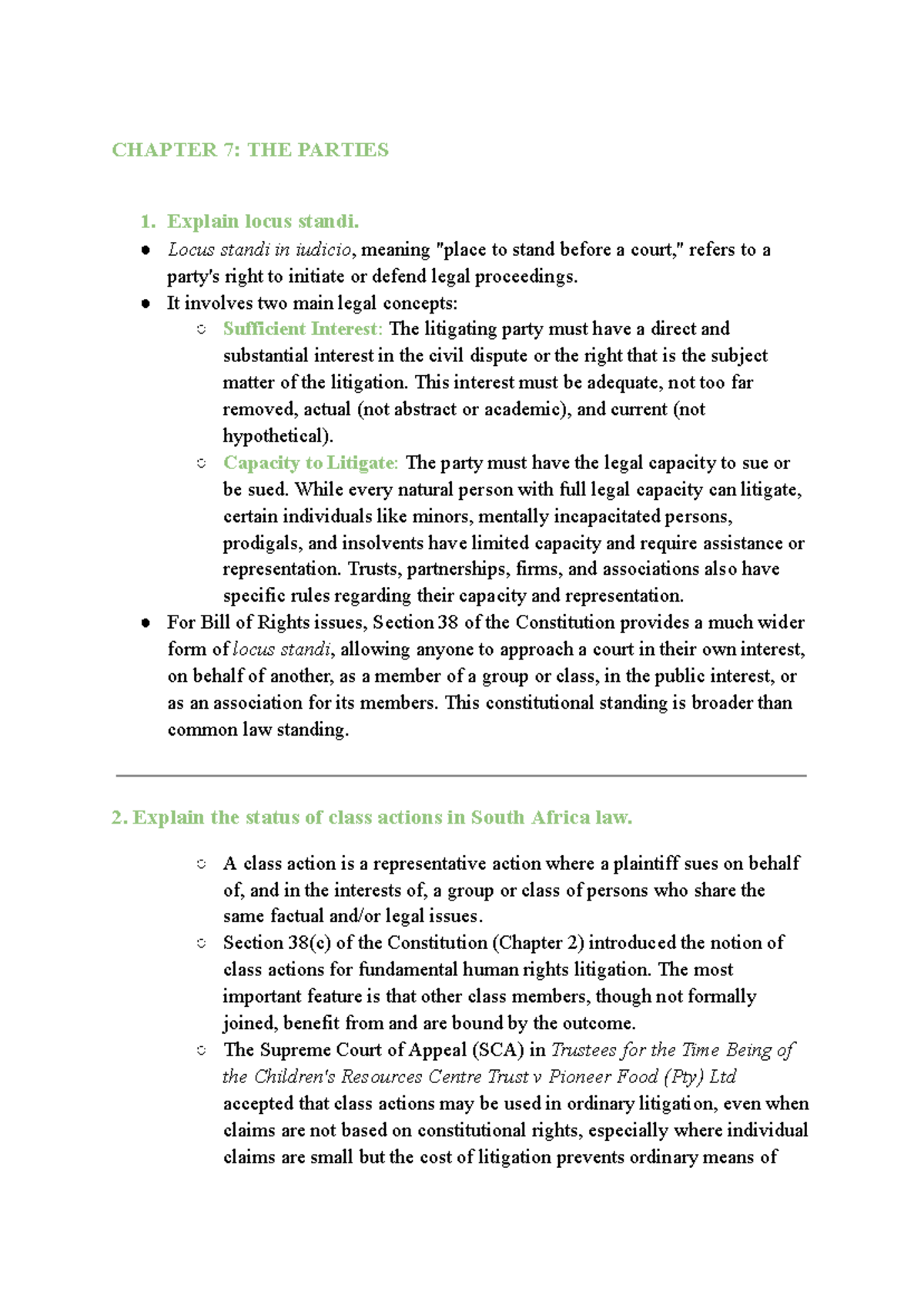 CIVIL LAW CHAPTER 7: Locus Standi, Class Actions & Joinder Principles ...