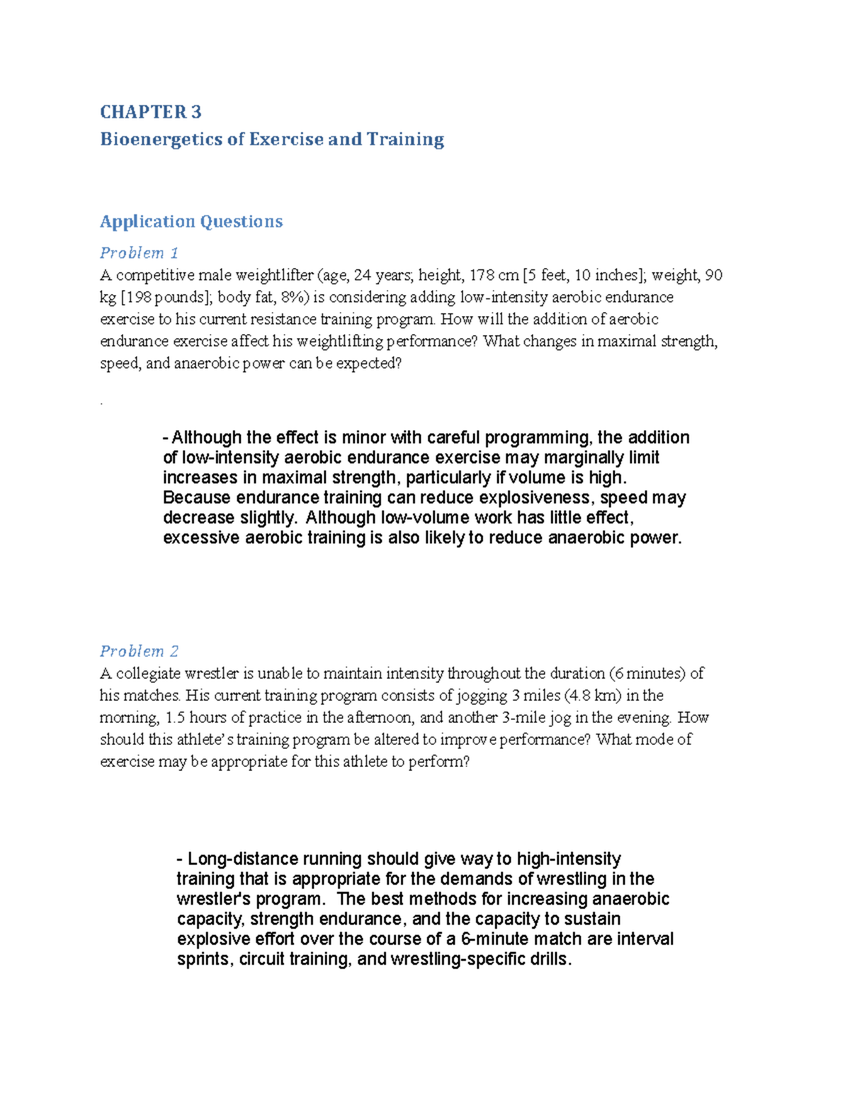CHAPTER 3: Bioenergetics of Exercise & Training Application Qs - Studocu