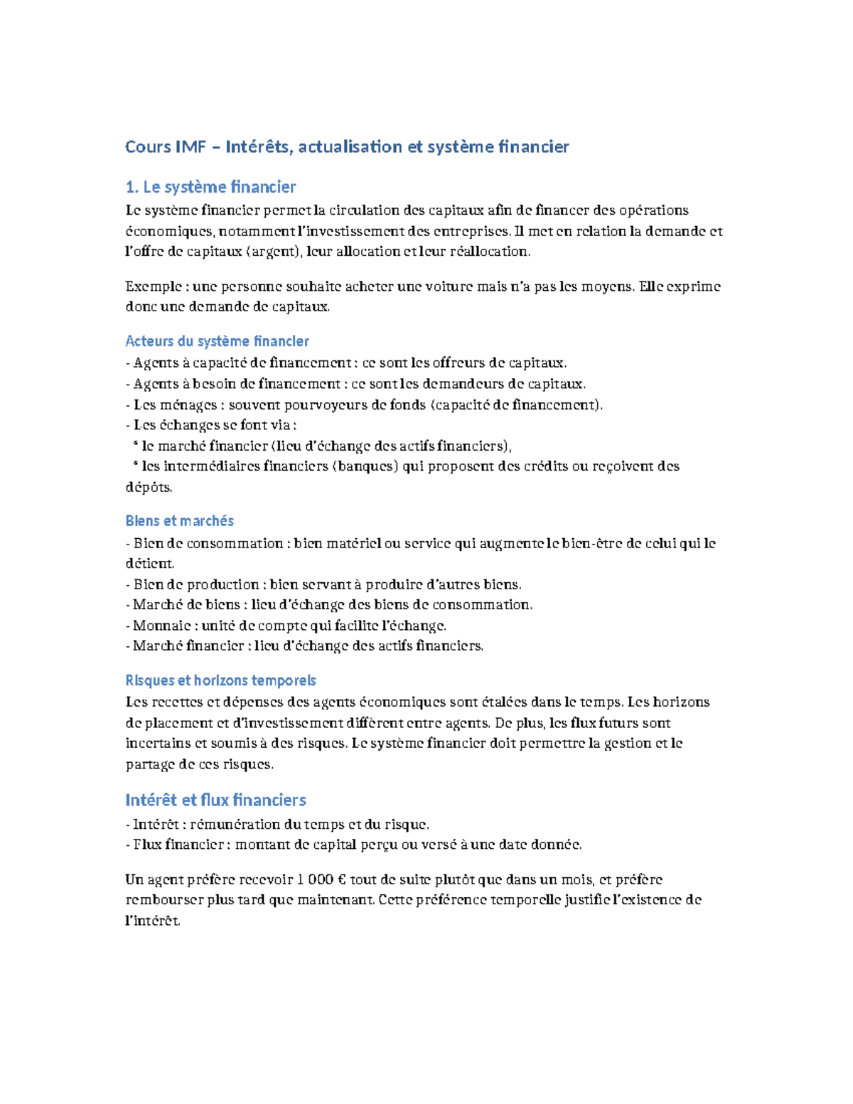 Cours IMF: Système Financier, Intérêts et Flux Financiers - Studocu