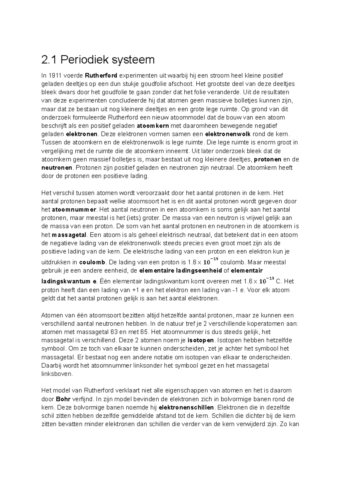 Scheikunde Samenvatting H2: Atomen, Ionen en het Periodiek Systeem ...