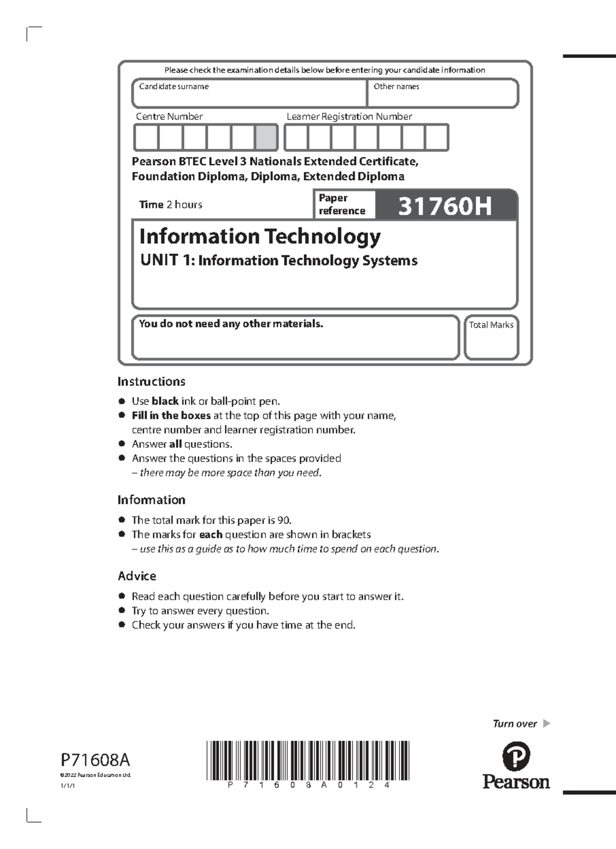 Exam June 2022 - BTEC Level 3 IT Unit 1 Details - Studocu