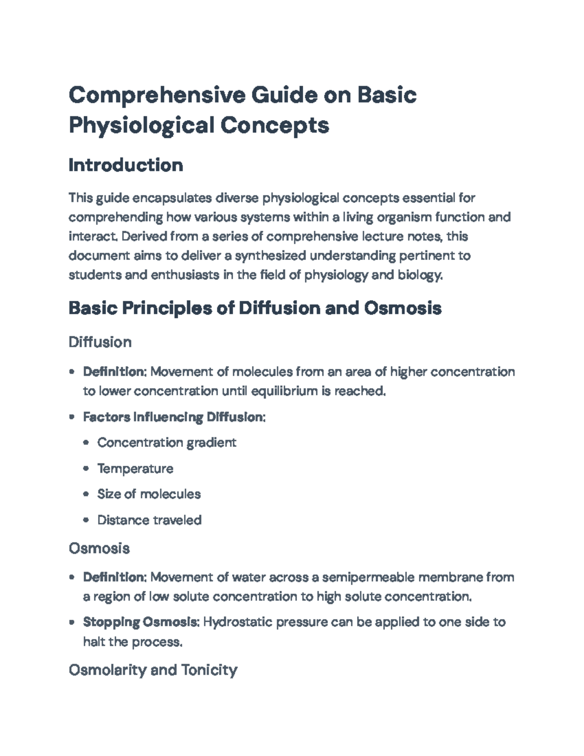 Comprehensive Guide on Physiological Concepts: Core Mechanisms ...