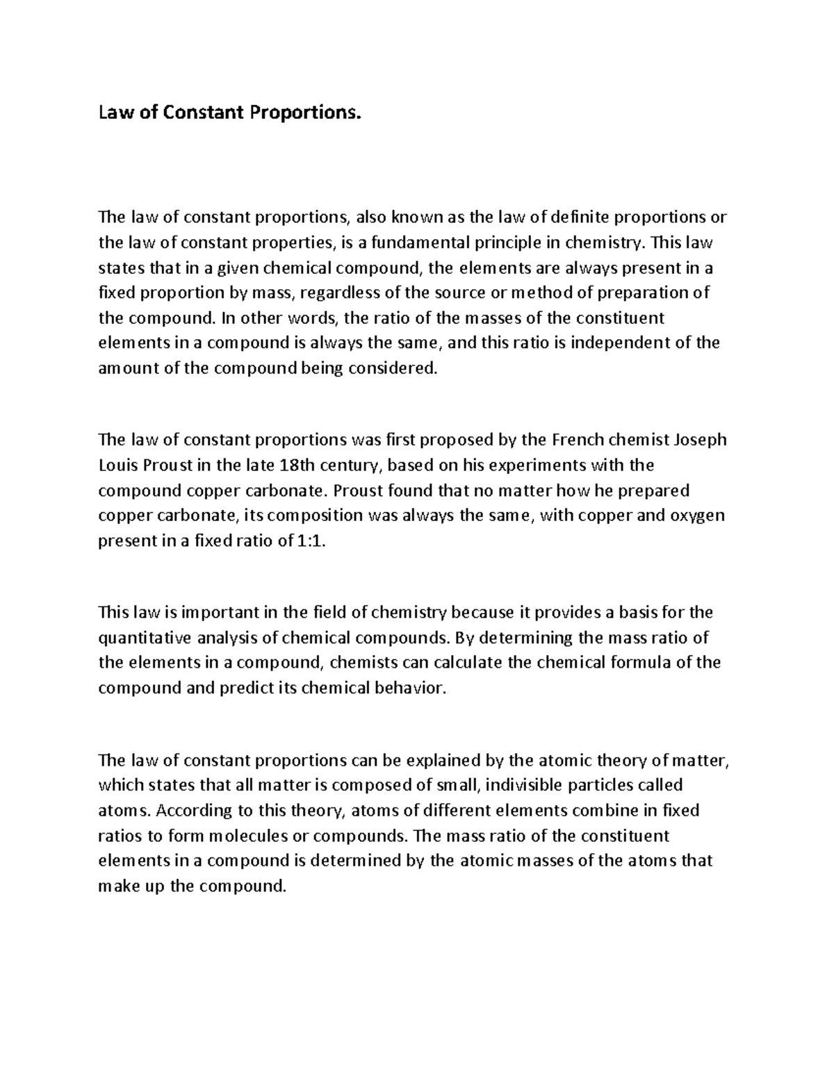 Principle Of Constant Proportions