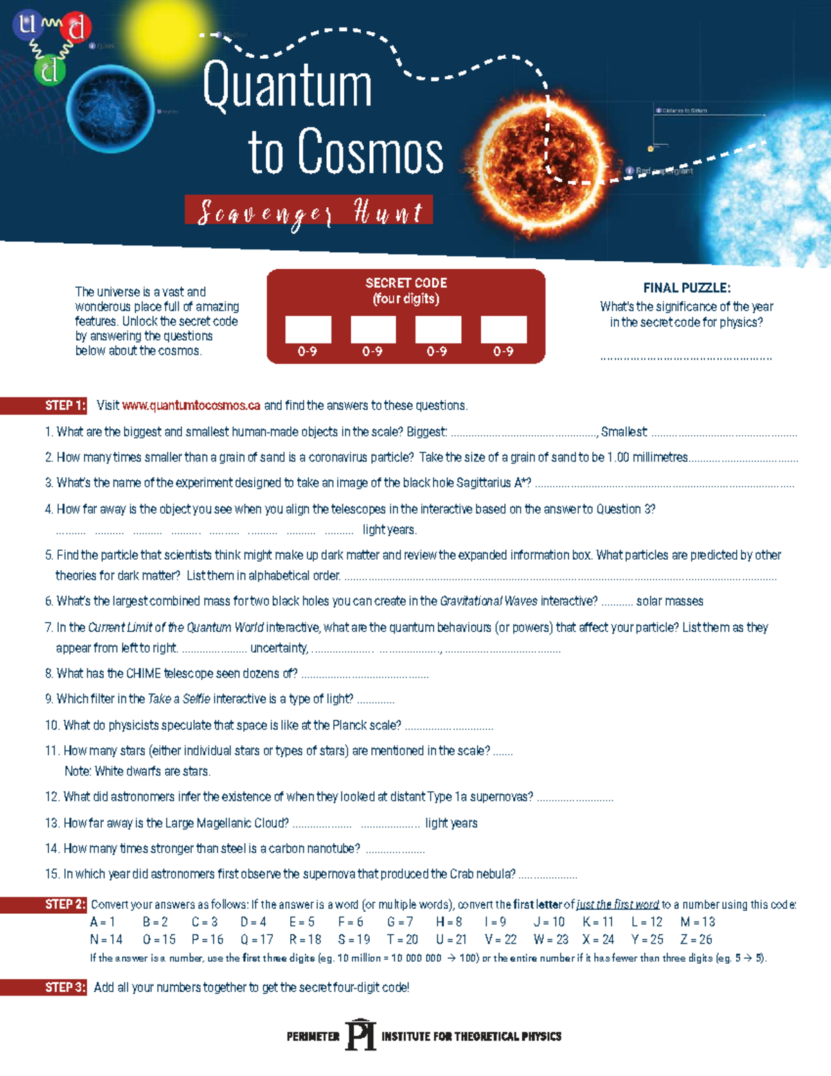 Quantum to Cosmos HS Scavenger Hunt: Unlock the Secret Code! - Studocu