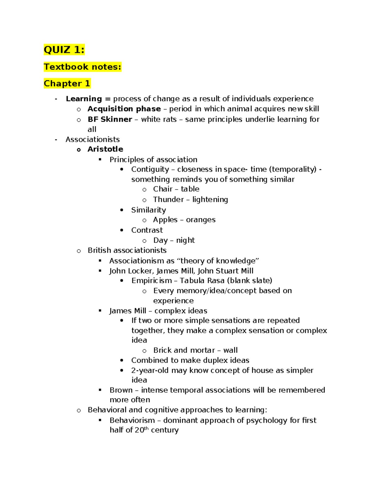 Psychology 101: Quiz 1 Notes on Classical & Operant Conditioning - Studocu