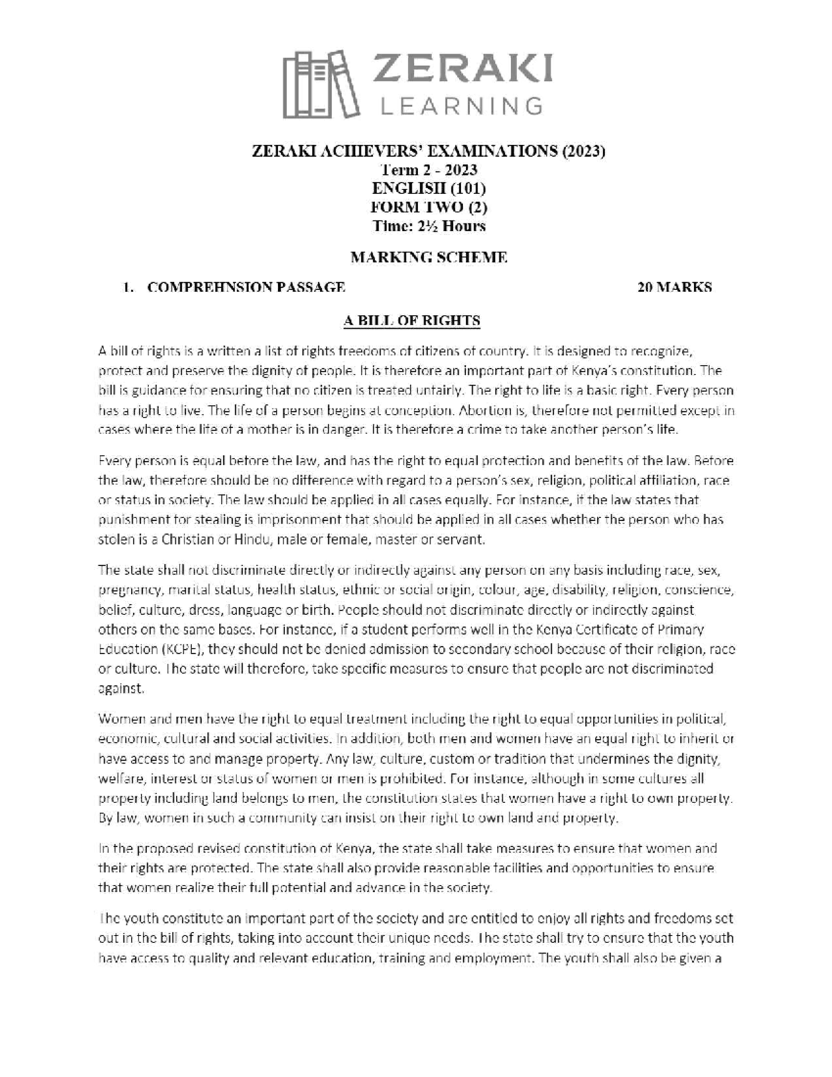 Olta - water - ZERAKI LEARNING ZERAKI EXAMINATIONS (2023) Term 2 2023 ...