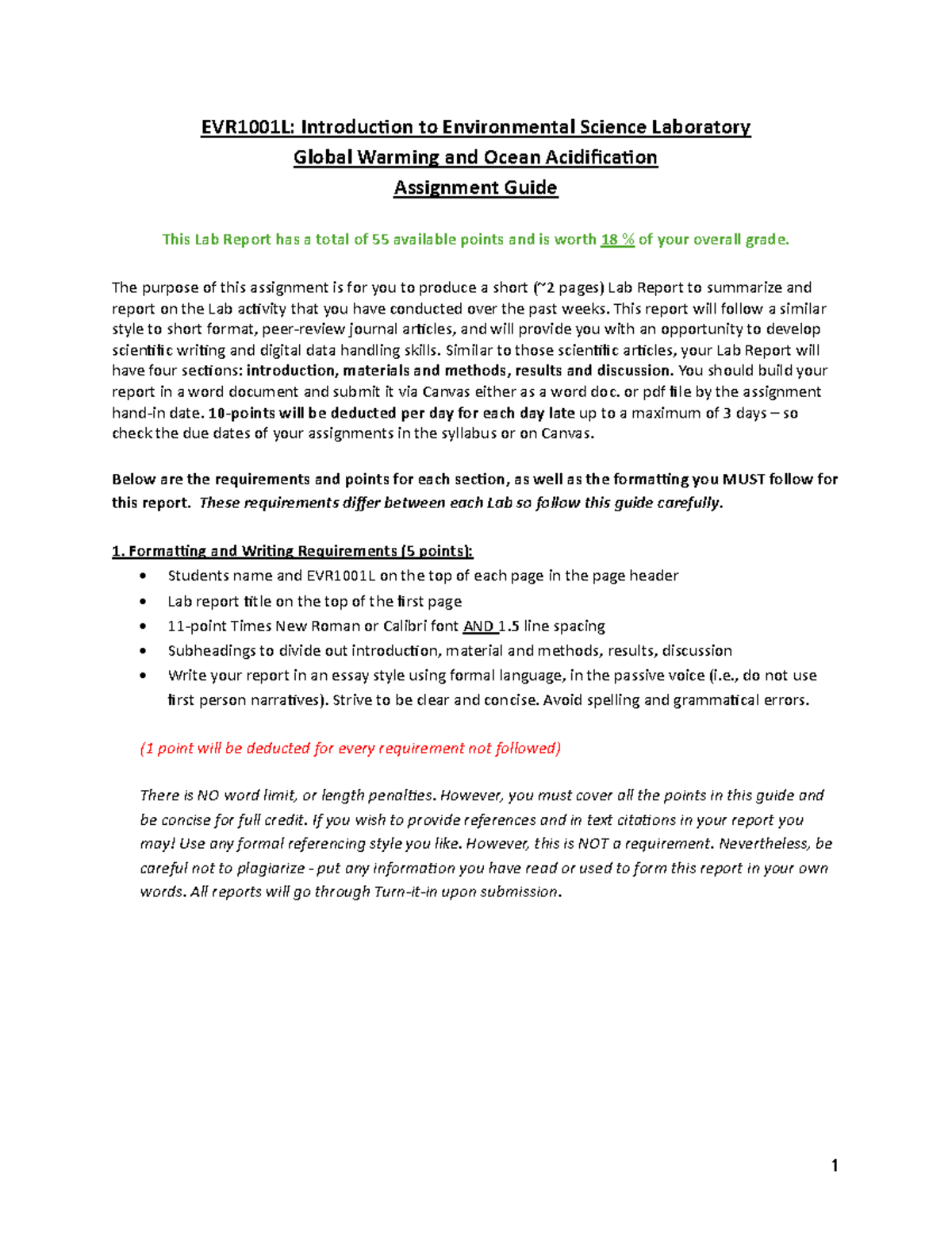 EVR1001L: Global Warming & Ocean Acidification Lab Report Guide - Studocu