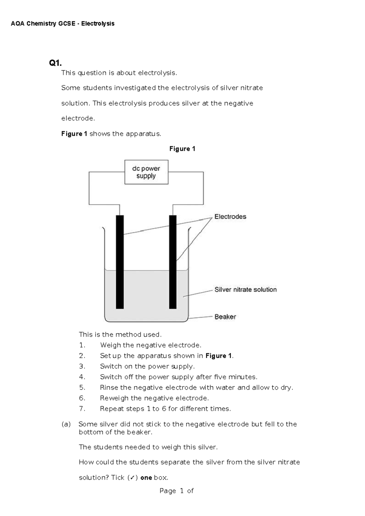Electrolysis Q&A Notes for Chemistry 101 - Test Preparation - Studocu
