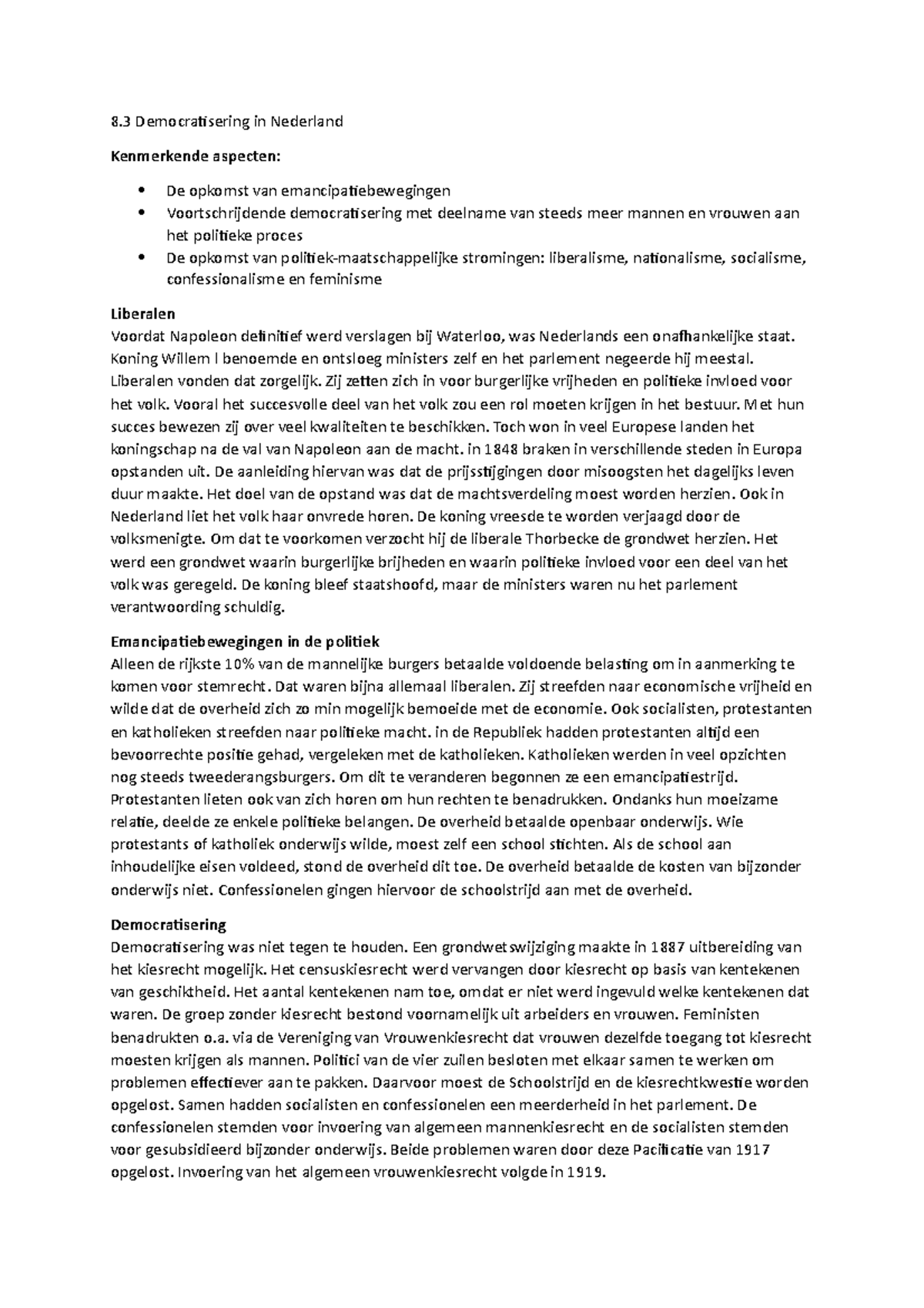 8.3 Democratisering en Emancipatie in Nederland: Belangrijke Aspecten ...