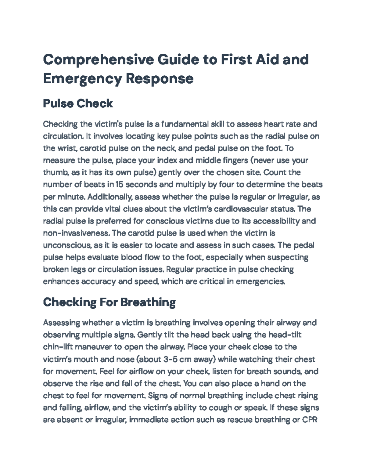 Comprehensive First Aid & Emergency Response Guidelines (FA 101) - Studocu