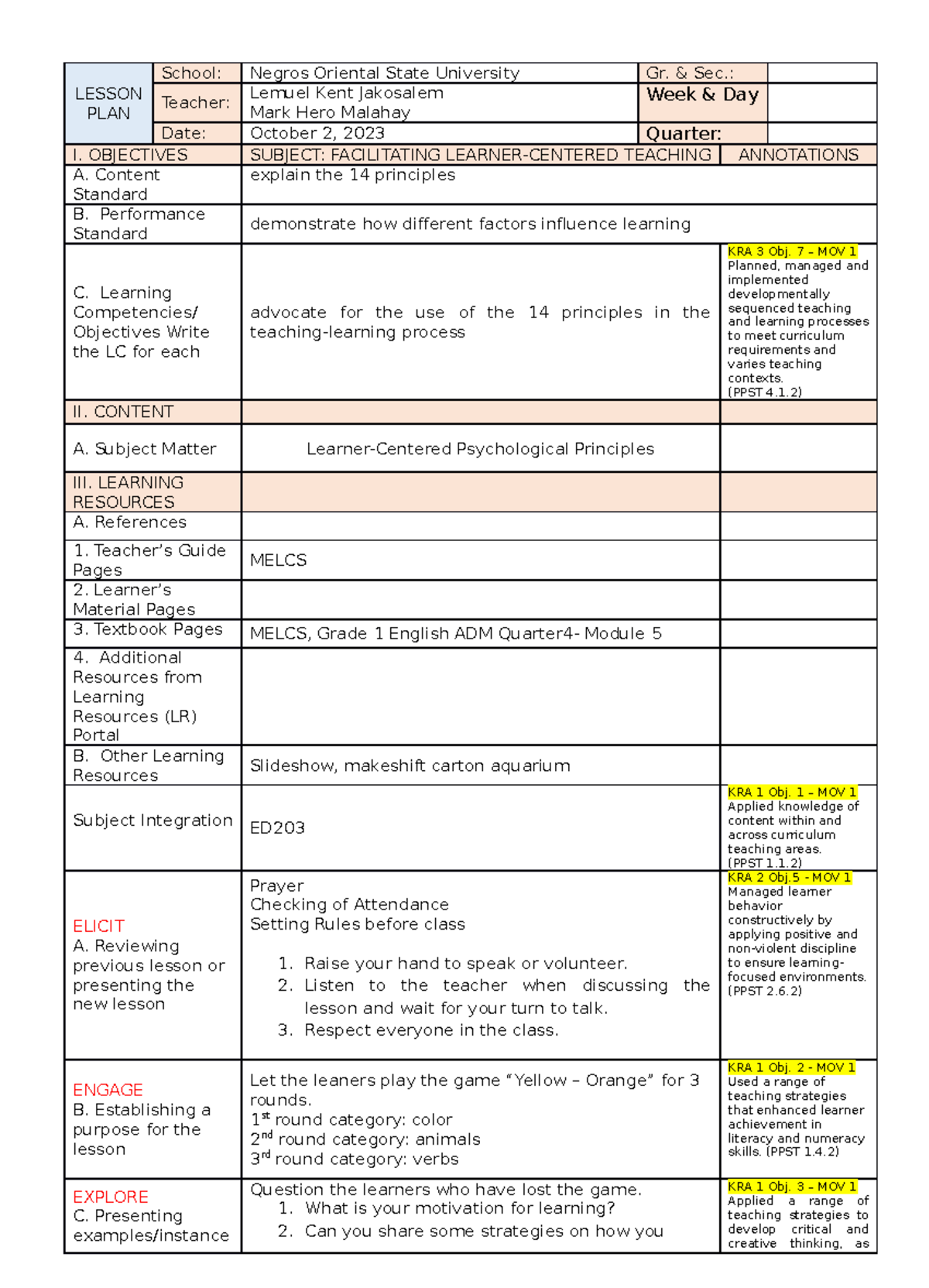 Learner-Centered Teaching Plan - LCP: Engaging Principles for Effective ...