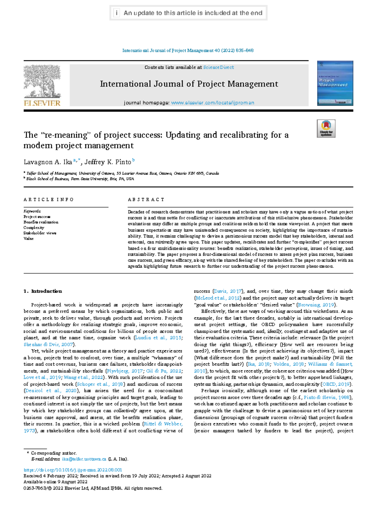 The Re-Meaning of Project Success: Updating & Recalibrating for Modern ...