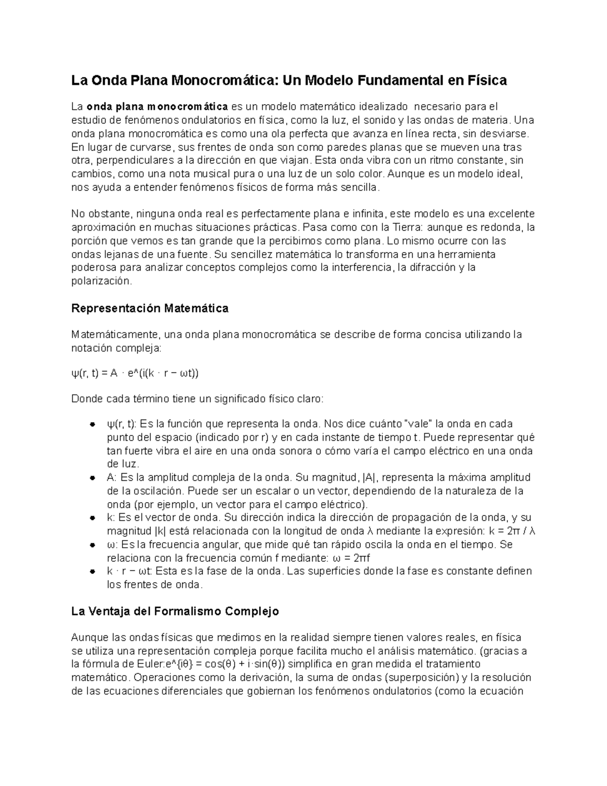 Modelo de Onda Plana Monocromática en Física: Análisis y Aplicaciones ...