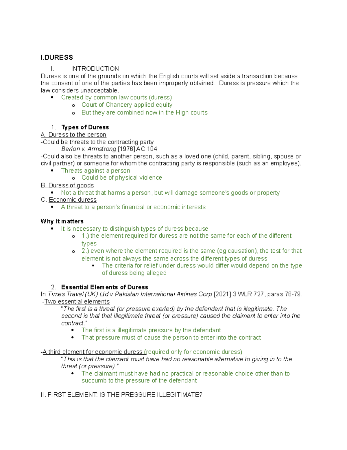 Contract law- duress - I I. INTRODUCTION Duress is one of the grounds ...