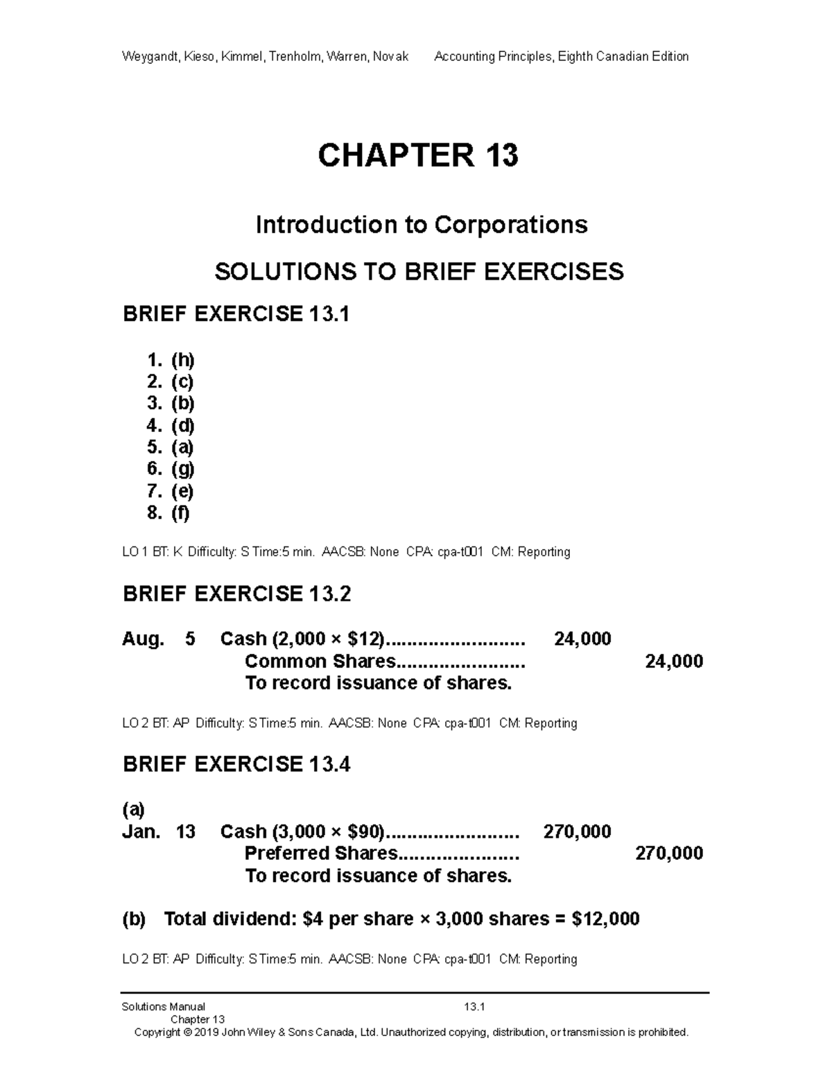 Solutions Manual for Chapter 13 - Corporations (SM13) - Studocu