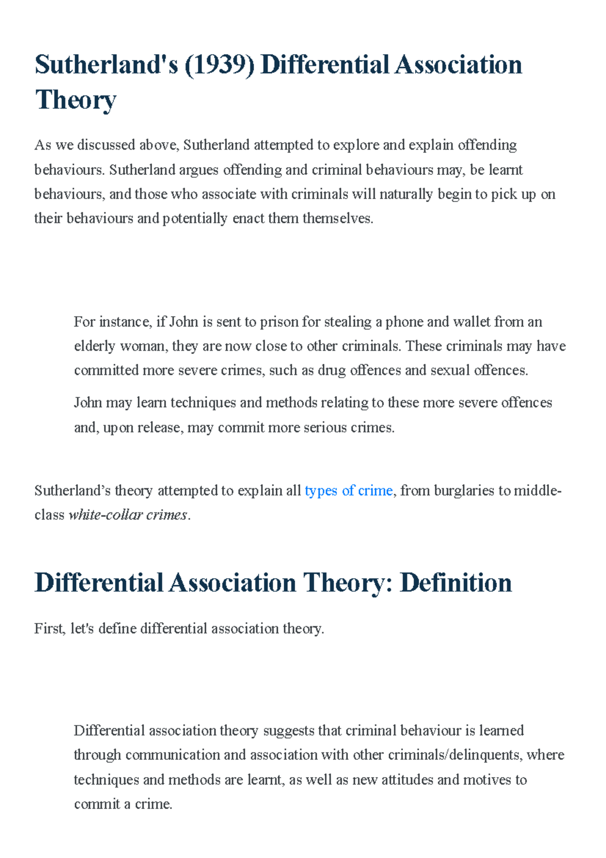 (1939) Differential Association Theory: Explanation & Examples - Studocu