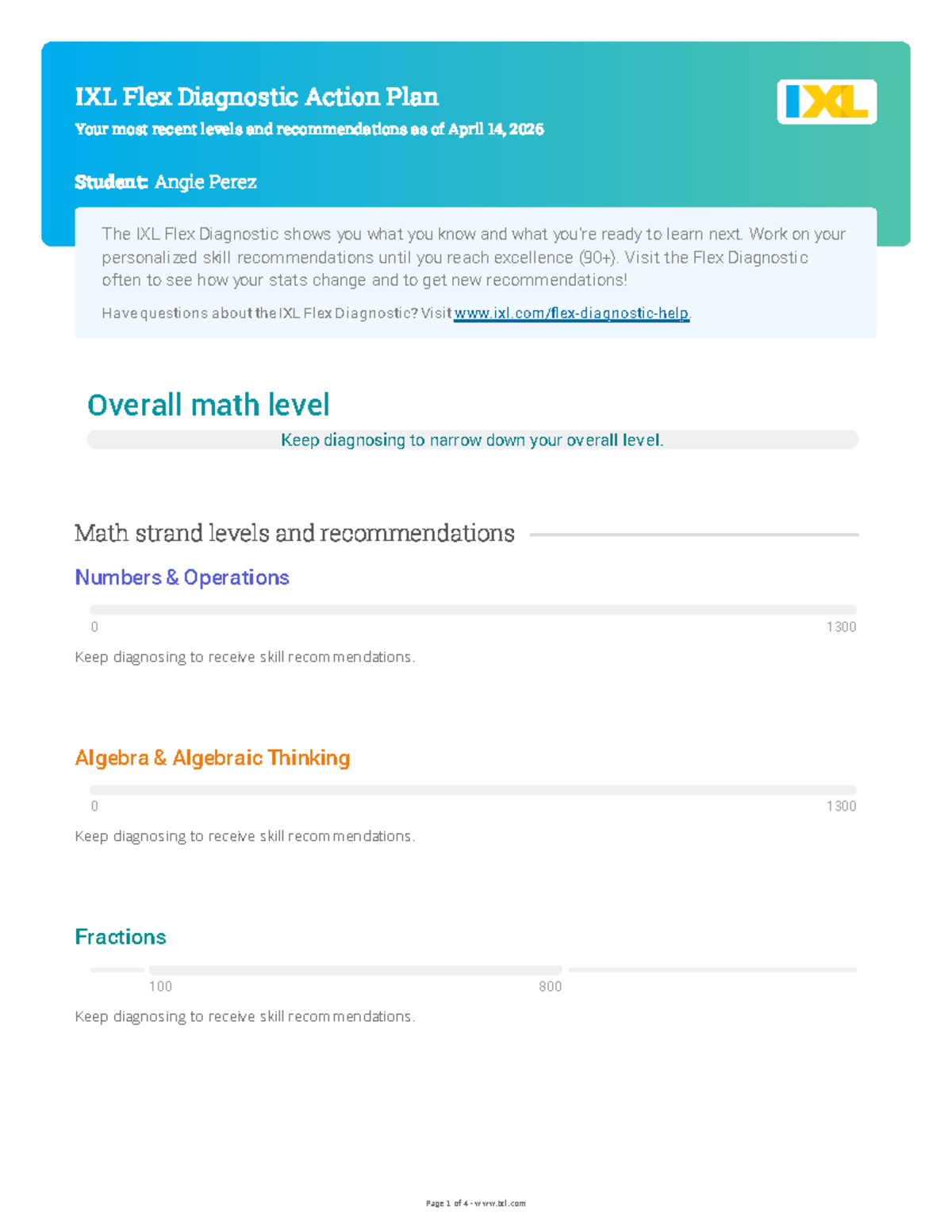 IXL Flex Diagnostic Action Plan - April 2026 for Angie Perez - Studocu