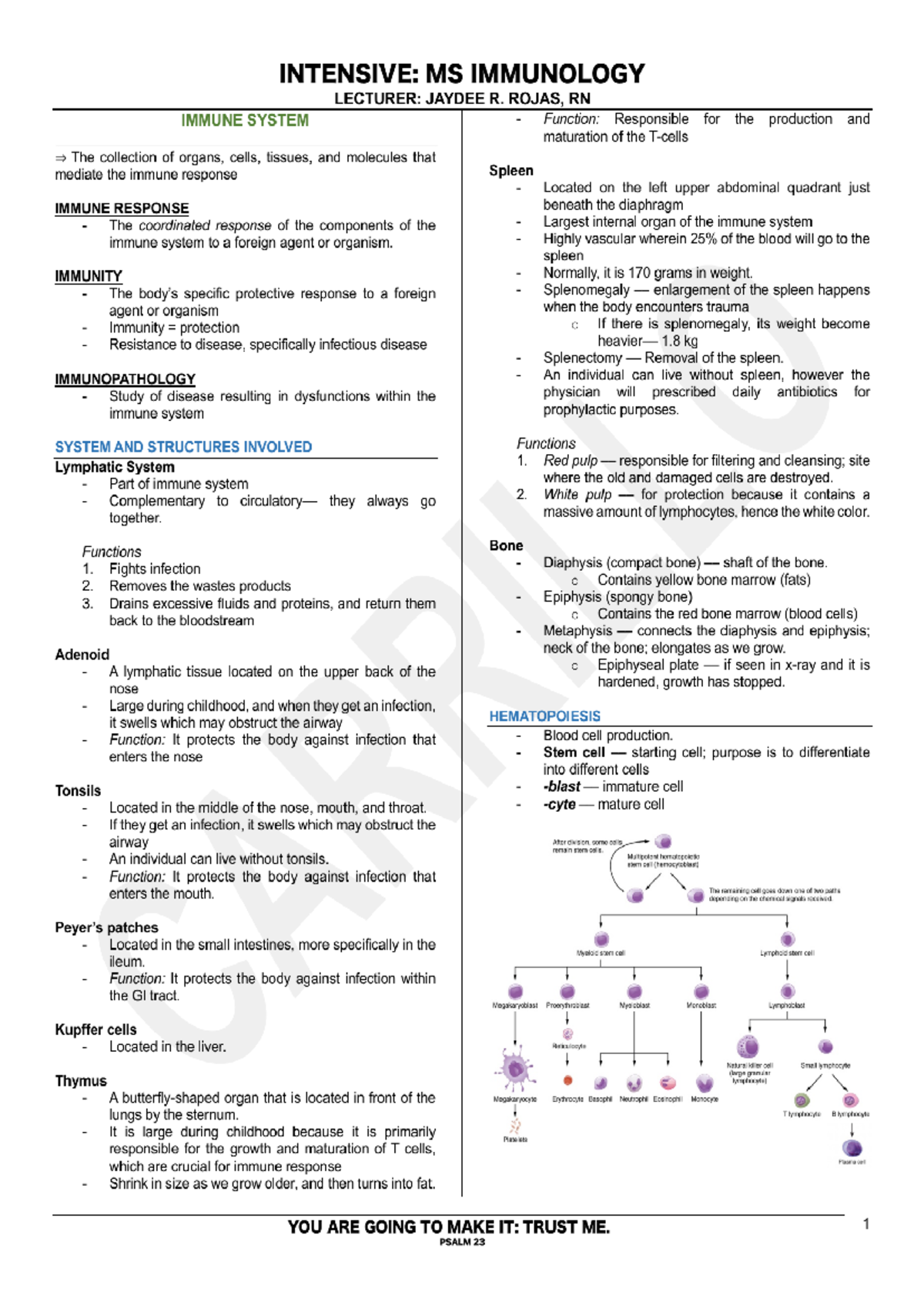 INTENSIVE: MS IMMUNOLOGY LECTURE NOTES BY JAYDEE R. ROJAS, RN - Studocu