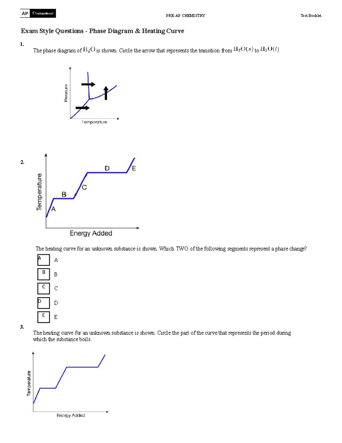 CHEM 101 Final Exam Style Questions: Phase Diagram & Heating Curve ...