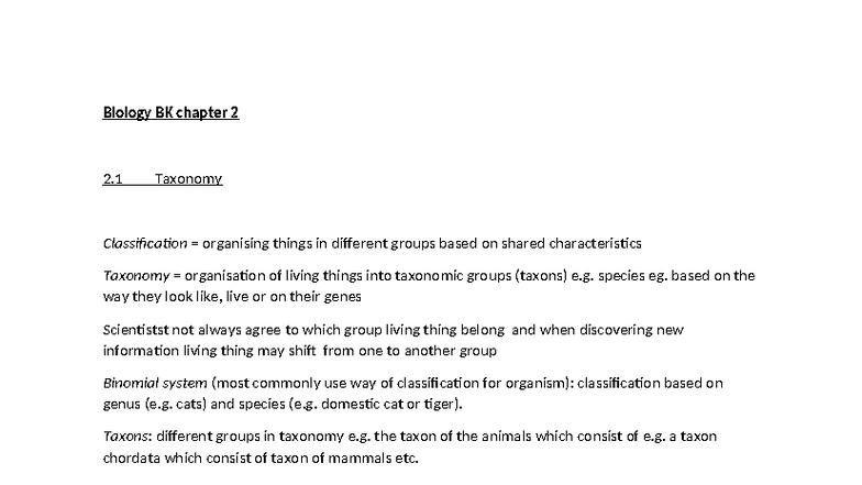 Biology BK Chapter 2: Taxonomy & Classification Overview - Studeersnel