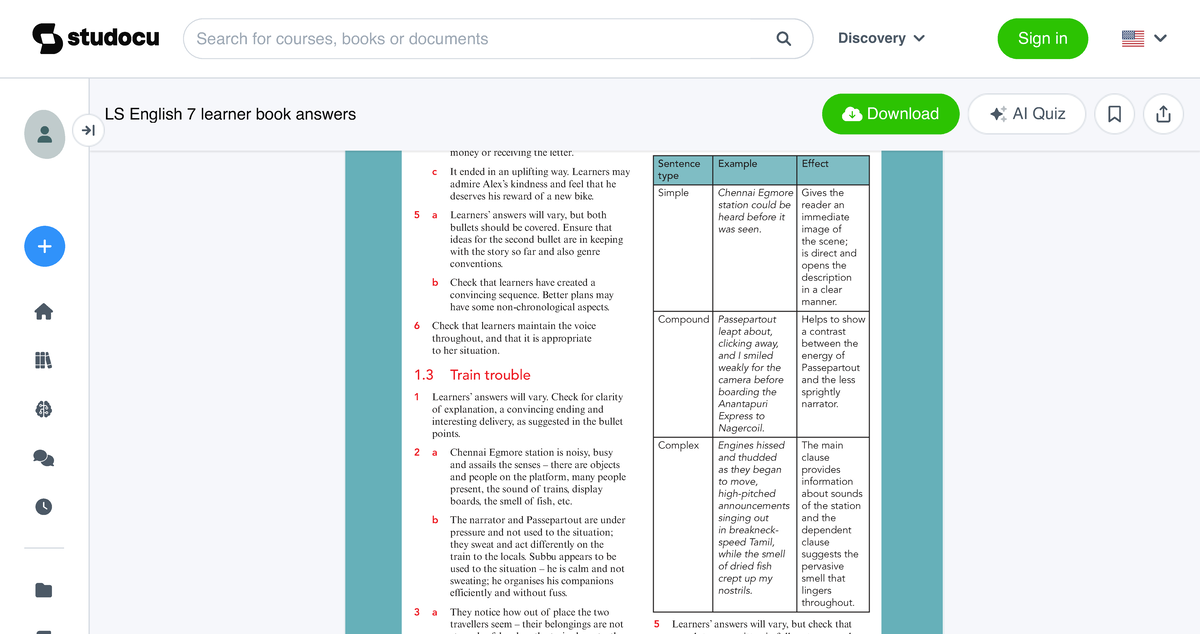 LS English 7 Teacher's Resource: Learner Book Answers Guide - Studocu