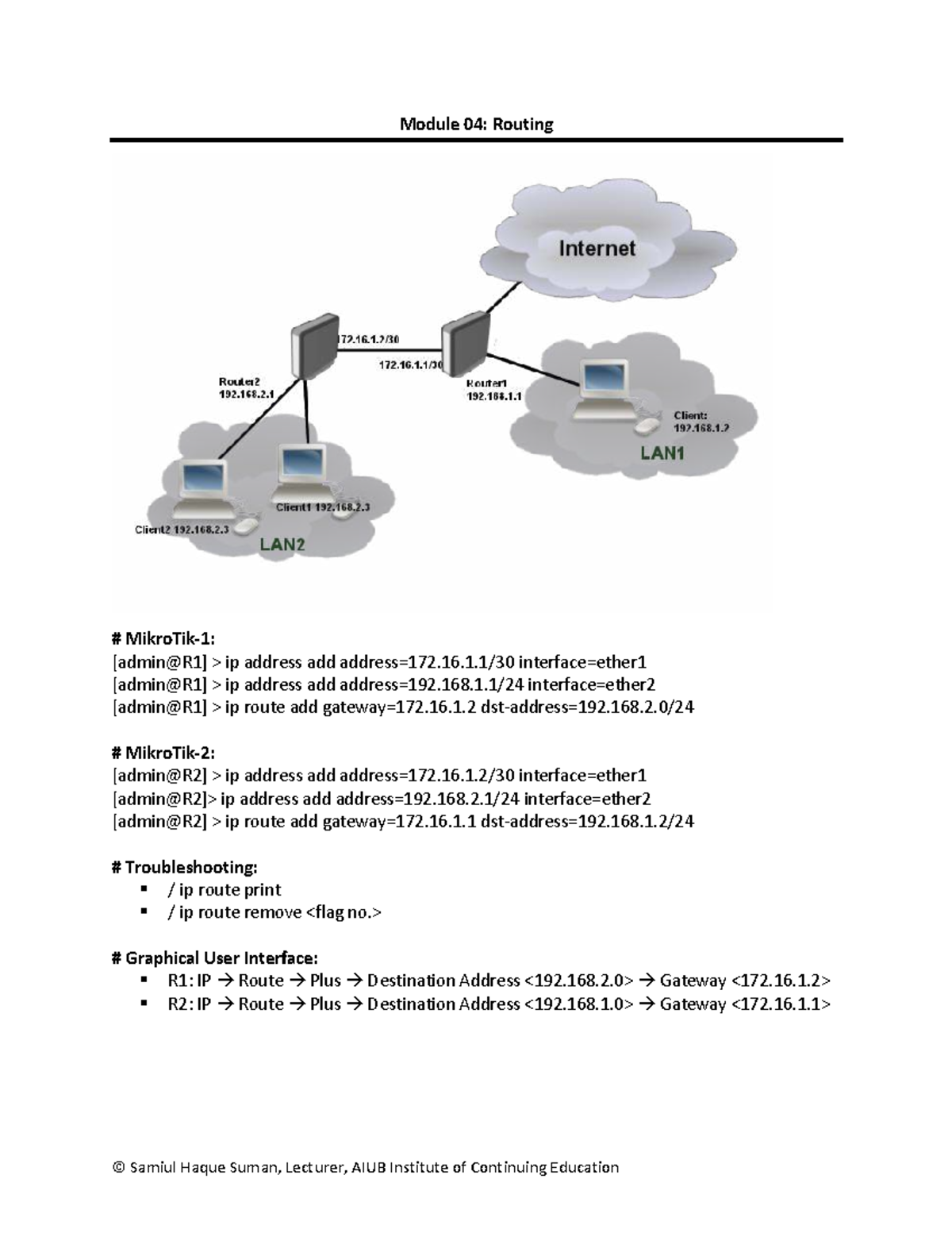 04. Static Route LAB - © Samiul Haque Suman, Lecturer, AIUB Institute of Continuing Education ...