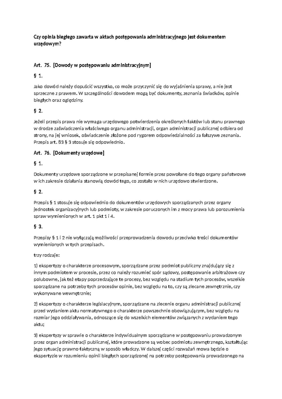 Czy opinia biegłego jest dokumentem urzędowym? Analiza prawna - Studocu