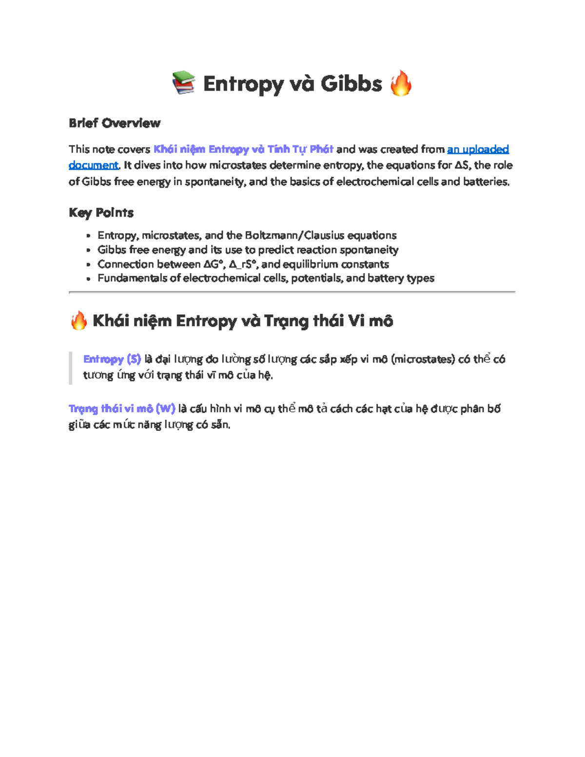 HVC-Buổi 5: Tổng Quan về Entropy và Năng Lượng Gibbs - Studocu