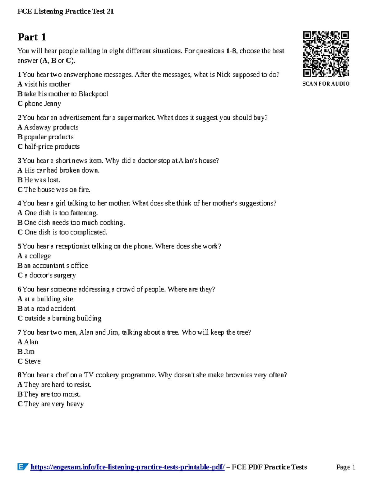 FCE Listening Practice Test 21: Comprehensive Review and Answers - Studocu