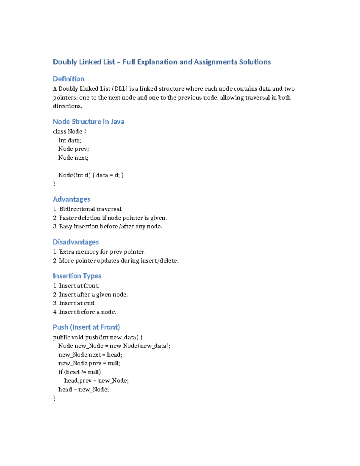 Doubly Linked List (DLL) Overview & Assignment Solutions - Studocu