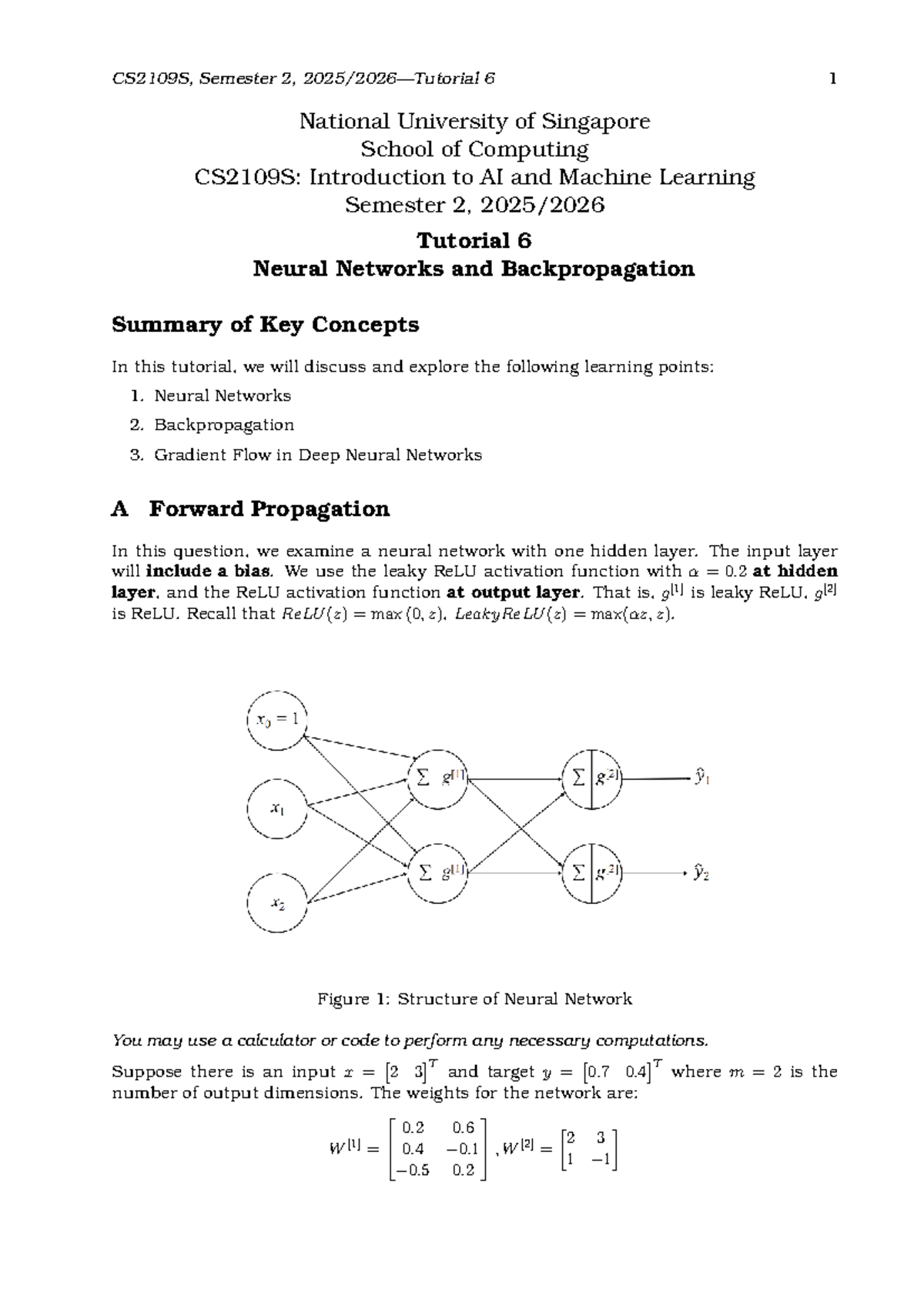 CS2109S: Tutorial 6 - Neural Networks & Backpropagation Summary - Studocu
