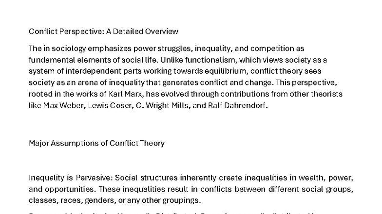 Sociology 101: Conflict Perspective Overview and Key Theorists - Studocu