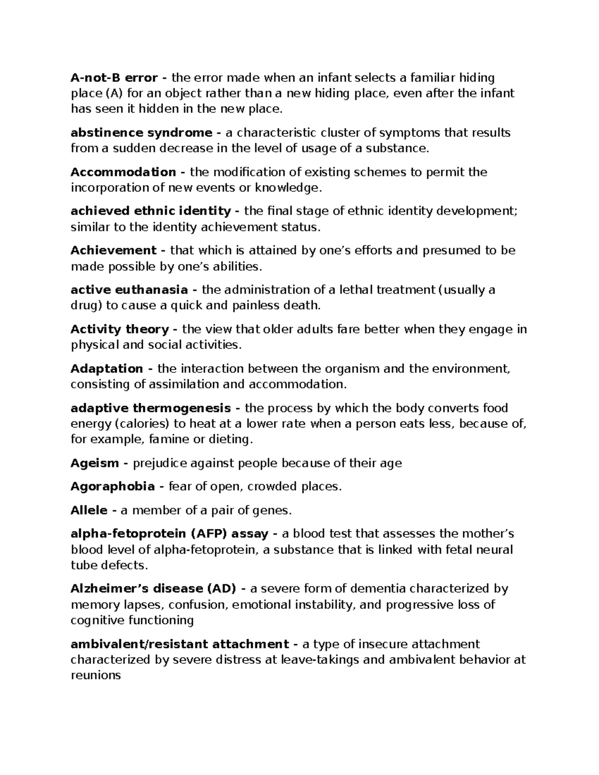Psychology Glossary: Key Terms for Lifespan Growth & Development (PSY ...