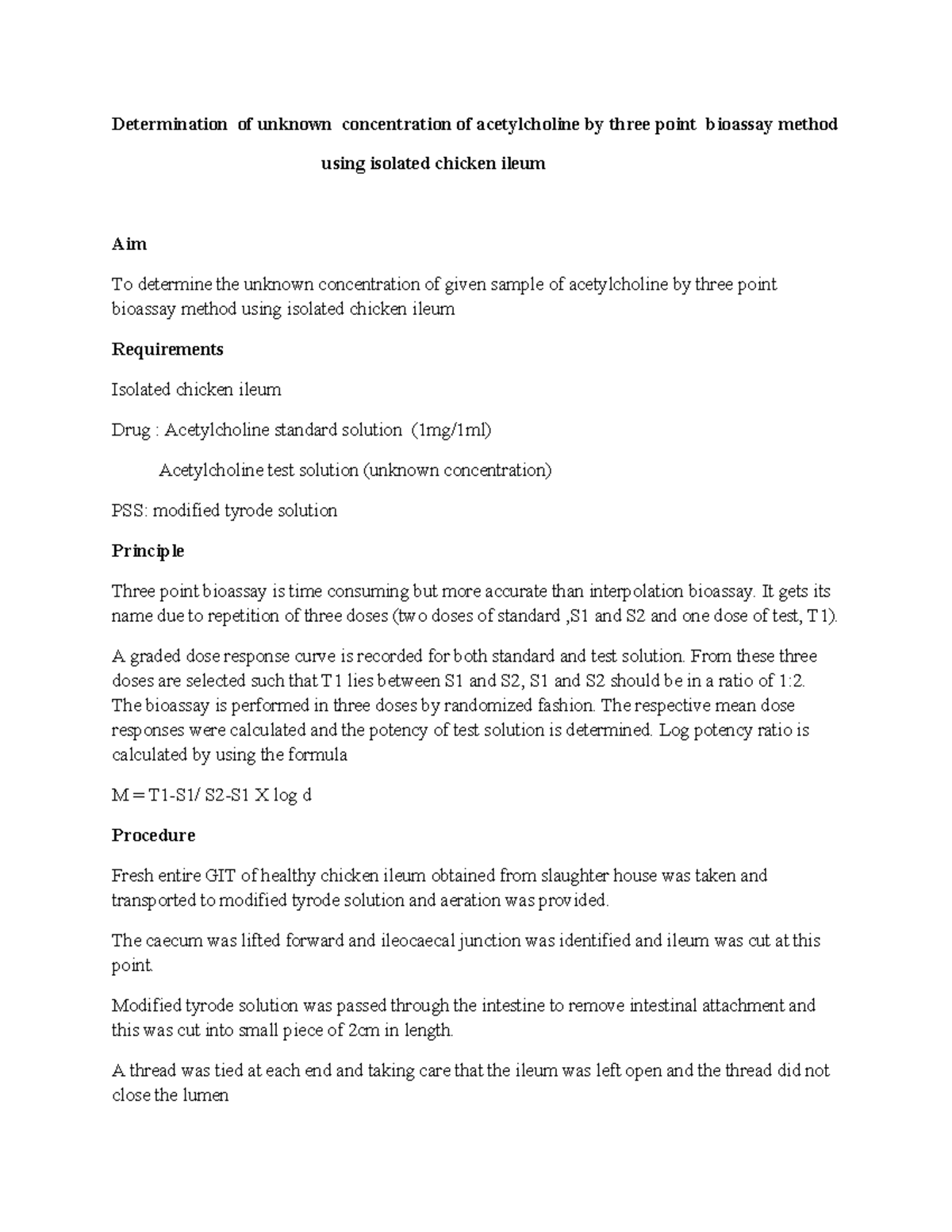 Three Point Bioassay of Acetylcholine Using Isolated Chicken Ileum ...