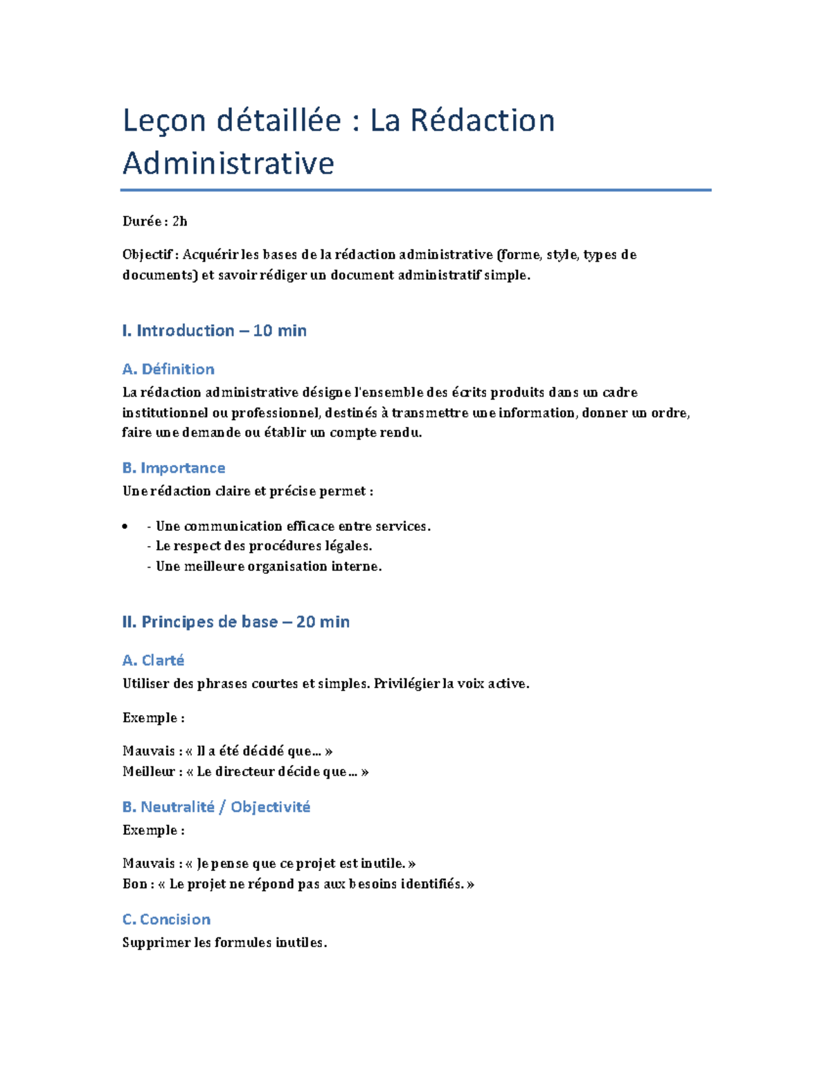 Leçon : Rédaction Administrative - Bases et Types de Documents - Studocu