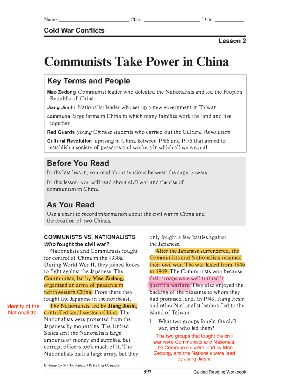 GRW M29L02 - World history gr - Cold War Conflicts Lesson 2 Communists ...