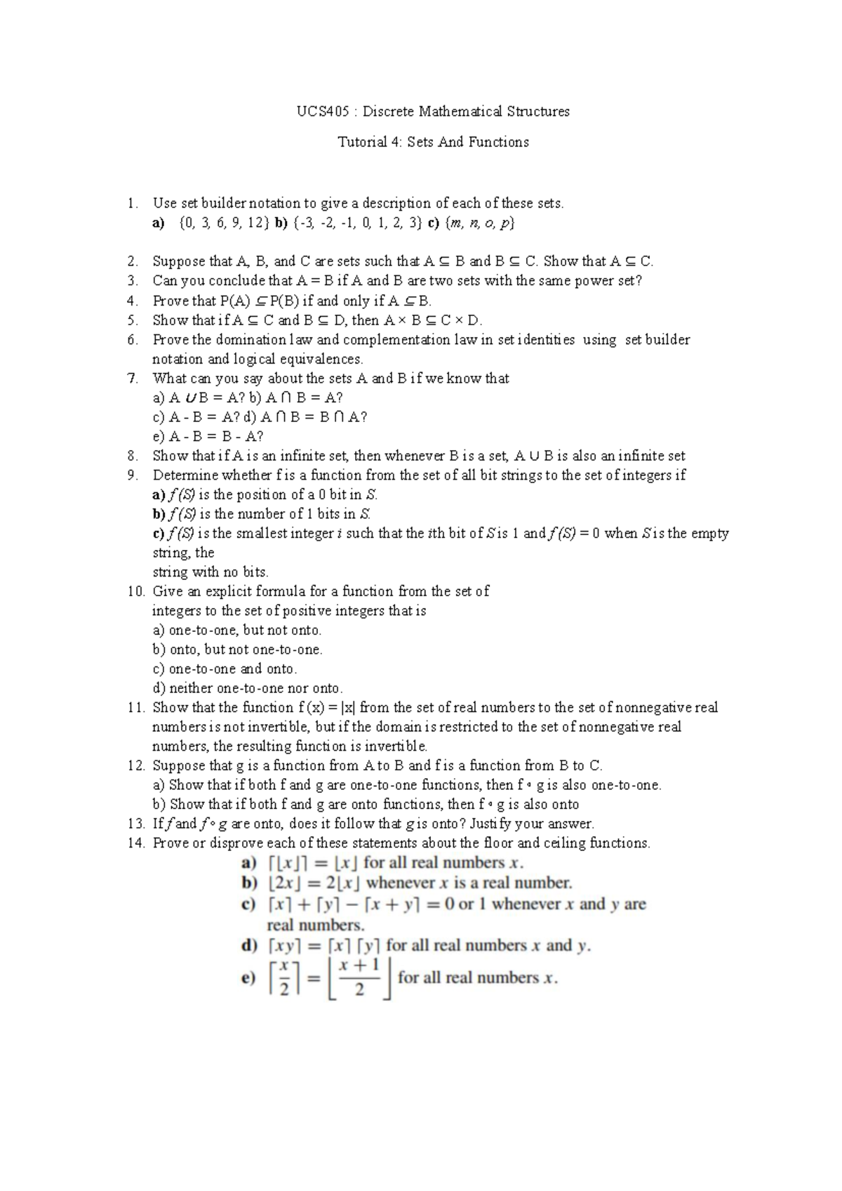 UCS405: Tutorial 4 - Sets and Functions Analysis - Studocu