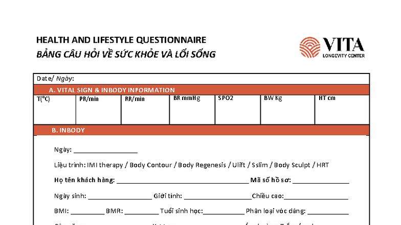 HEALTH AND LIFESTYLE QUESTIONNAIRE FOR MEN - BẢNG CÂU HỎI NỘI TIẾT ...