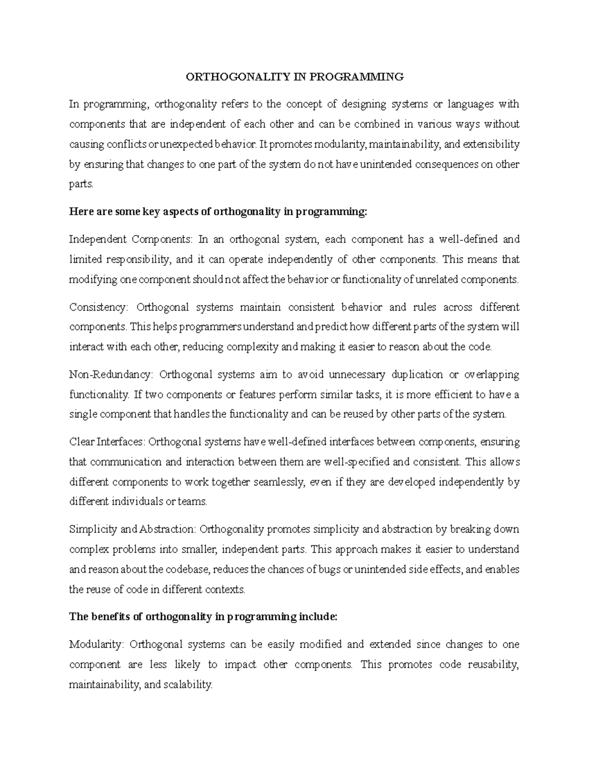 Orthogonality in Programming: Key Concepts and Benefits - Studocu