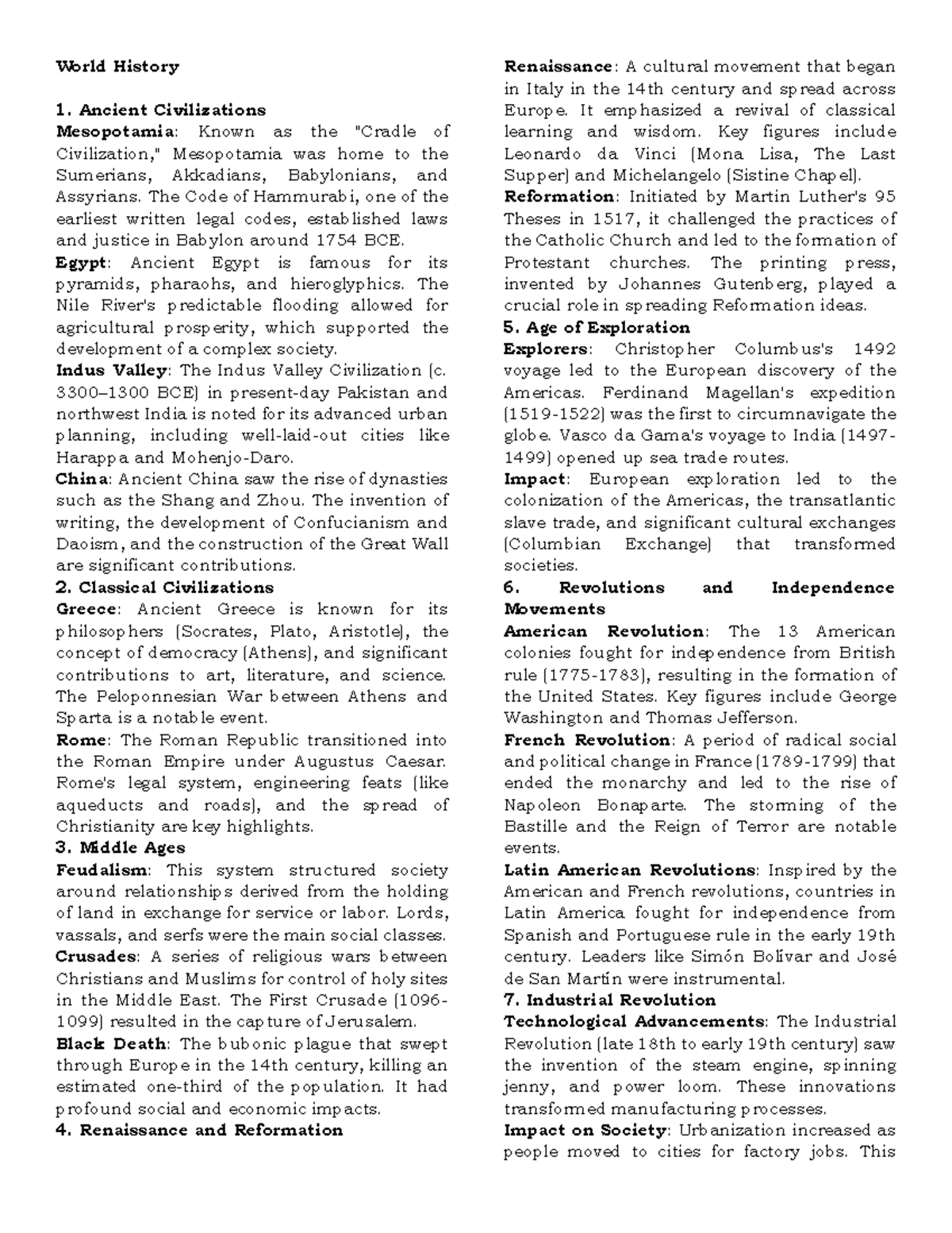 World History 1: Overview of Ancient to Modern Civilizations - Studocu