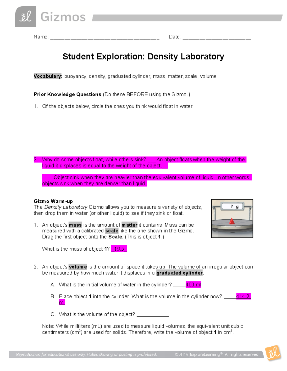Density Lab Answers Key - Comprehensive Guide - Studocu
