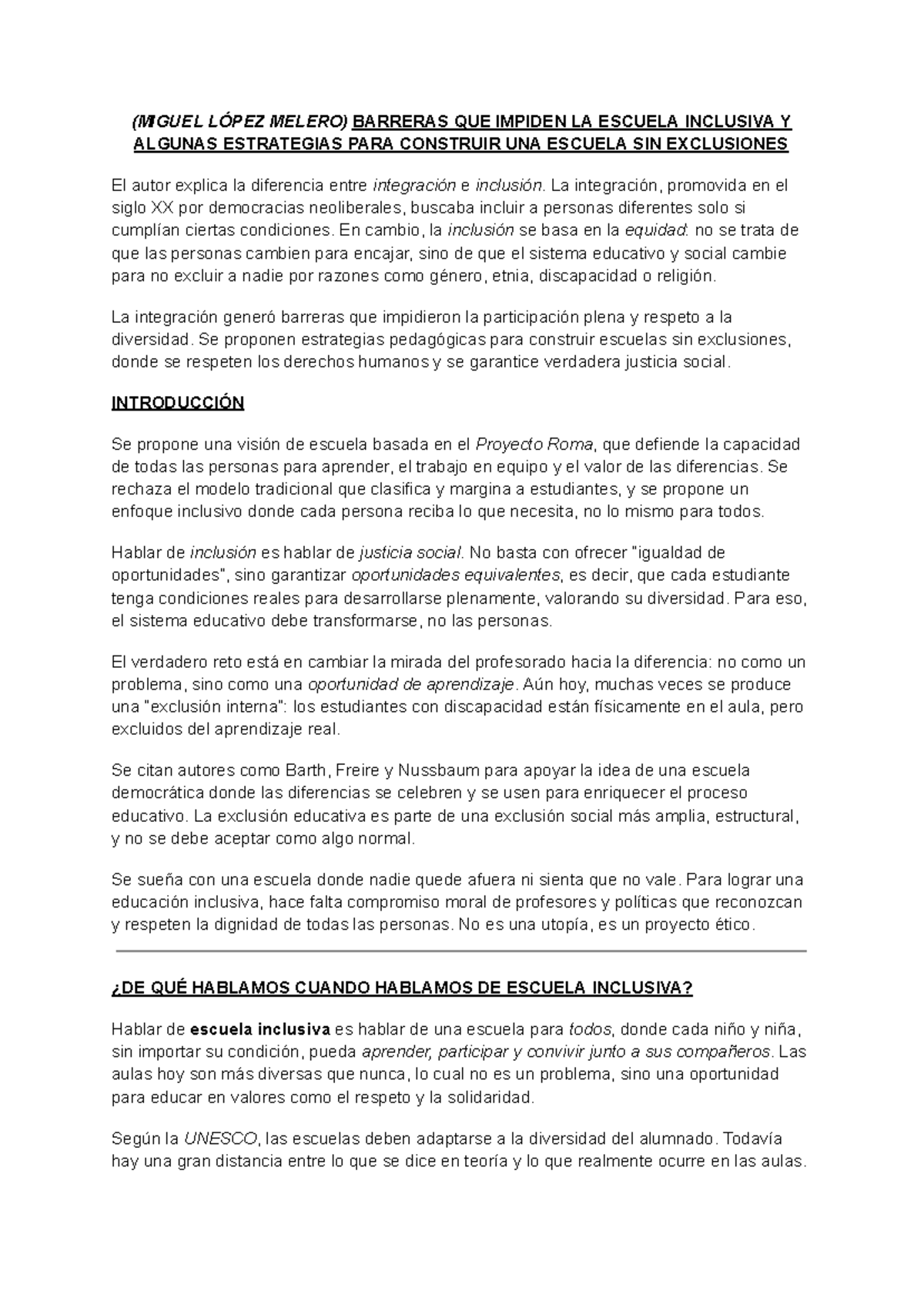 (MIGUEL LÓPEZ MELERO) Barreras y Estrategias para una Escuela Inclusiva ...