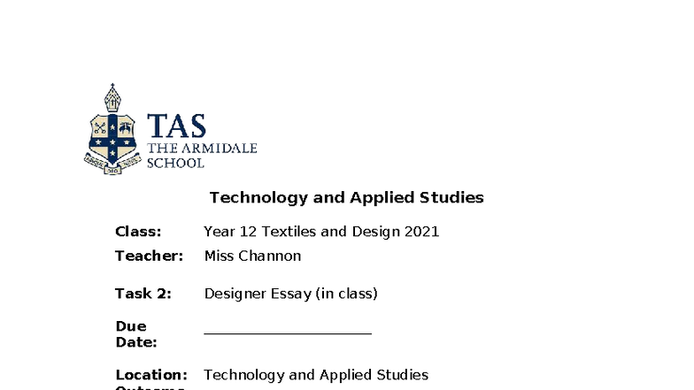 HSC T&D Task 2: Designer Essay Guidelines for Year 12 - Studocu