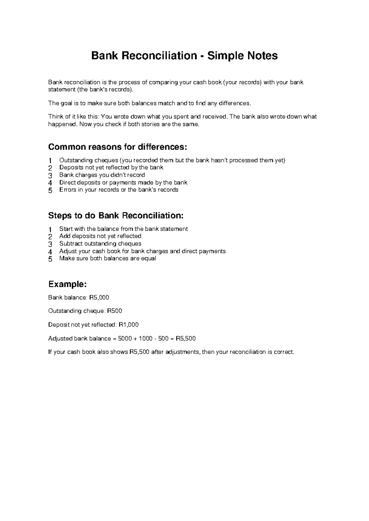 Bank Reconciliation Simple Notes: Understanding the Process - Studocu