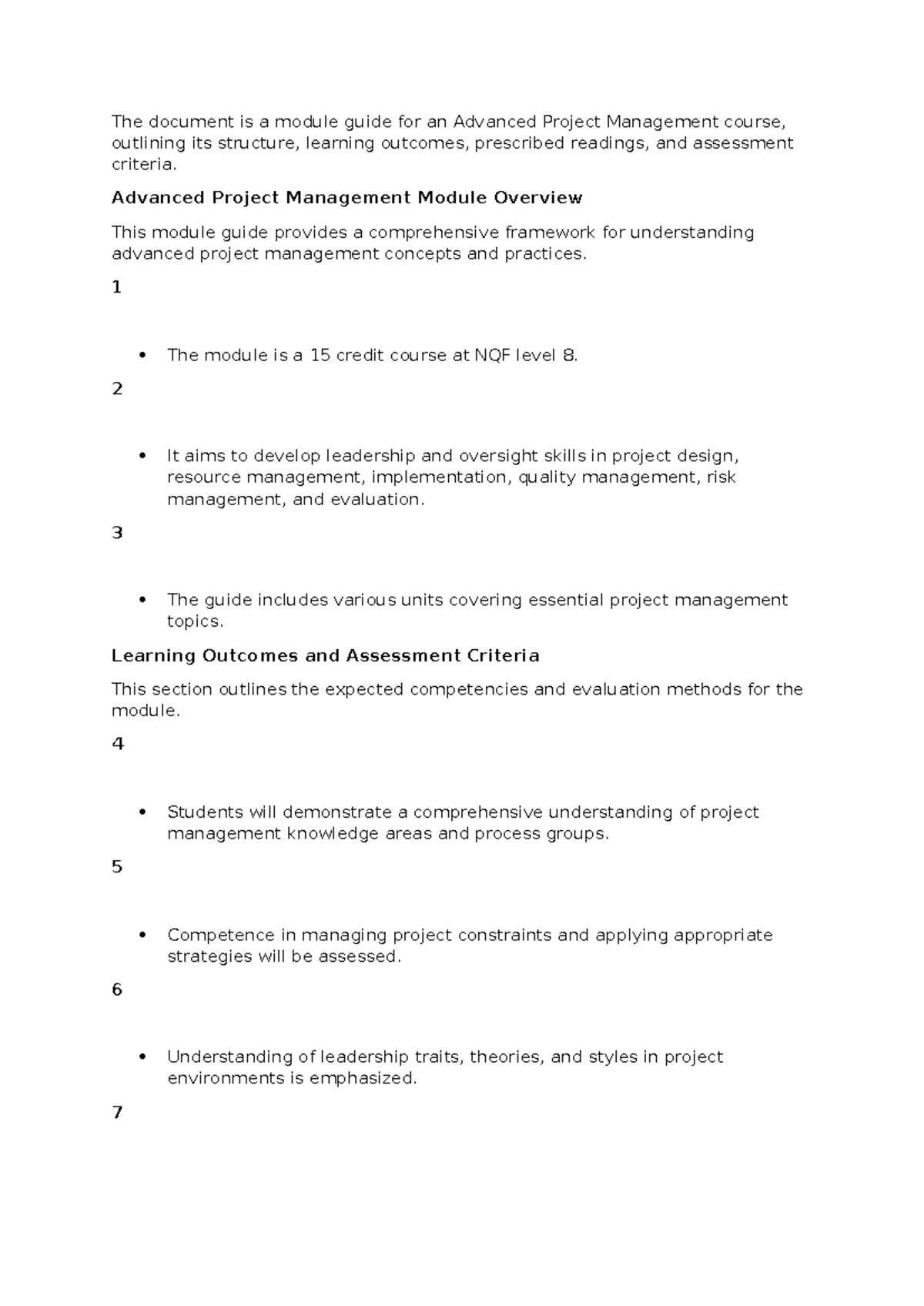 APM 8: Advanced Project Management Module Guide Summary - Studocu